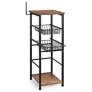 OYEAL Bathroom Floor Storage Cabinet 4 Tier Over The Toilet Storage Holder with Drawers Toilet Paper Holder Stand for Bathroom Laundry Room Entryway Kitchen Pantry, Rustic Brown