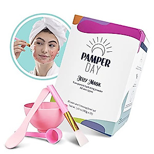 Pamper Day - Jelly Masks for Facials, Peel Off Face Mask Bundle Kit, Jelly Mask Facial Kit for Skin Care, Spa Mask Set With 10 Fruit Peel Masks, Silicone Brush, Mixing Bowl, Spatula, & Measuring Spoon