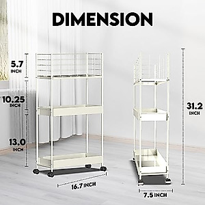 FANSPRO Slim Rolling Storage Cart, 3 Tier Metal Utility Cart with Wheels, Mobile Trolley Cart Slide Out Narrow Storage Cart for Bathroom Laundry Room Kitchen Office Small Spaces, White