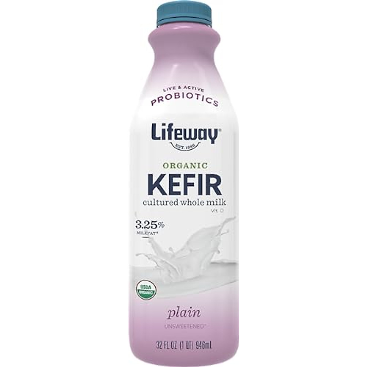 Lifeway Organic Whole Milk Kefir - 10g Protein, 12 Live Active Probiotic Cultures, Up to 99% Lactose Free, Gluten Free - Plain, 32 oz