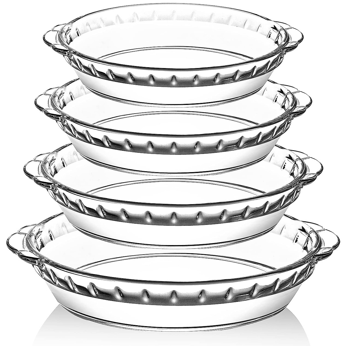 4 Packs Glass Pie Plates, MCIRCO Deep Pie Pans Set (7"/8"/9"/10"), Pie Baking Dishes with Handles for Baking and Serving, Clear