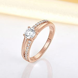 YL Solitaire Wedding Rings for Women 925 Sterling Silver Statement Rings 18K Rose Gold Cubic Zirconia Rings for Anniversary Engagement-size 6