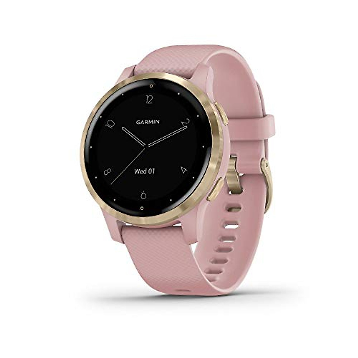 Garmin 010-02172-31 Vivoactive 4S, Smaller-Sized GPS Smartwatch, Features Music, Body Energy Monitoring, Animated Workouts, Pulse Ox Sensors and More, Light Gold with Light Pink Band