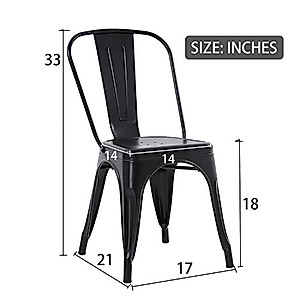 HCB Metal Dining Chairs Set of 4 Indoor Outdoor Patio Chairs Stackable Kitchen Chairs with Back Restaurant Chair 330 LBS Capacity (Black)