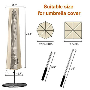 OKPOW Patio Umbrella Cover for 7-11ft Outdoor Umbrellas - 420D Waterproof Garden Market Umbrella Cover - Windproof Outside Parasol Covers with Zipper for Deck Pool Beach Umbrellas, Khaki