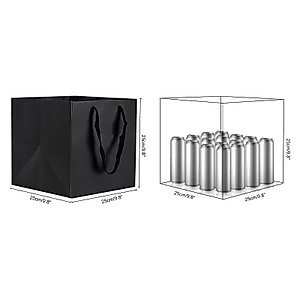 Sdootjewelry Black Gift Bags, 12 Pack Kraft Paper Bags with Handles, 10’’×10’’×10’’ Square Paper Bags, Candle Gift Gags, Black Shopping Bags for Small Business