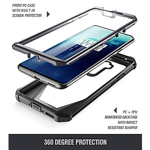 Poetic OnePlus 7 Pro Rugged Clear Case, Full-Body Hybrid Shockproof Bumper Cover, Built-in-Screen Protector, Guardian Series, Case for OnePlus 7 Pro (2019 Release), Black/Clear