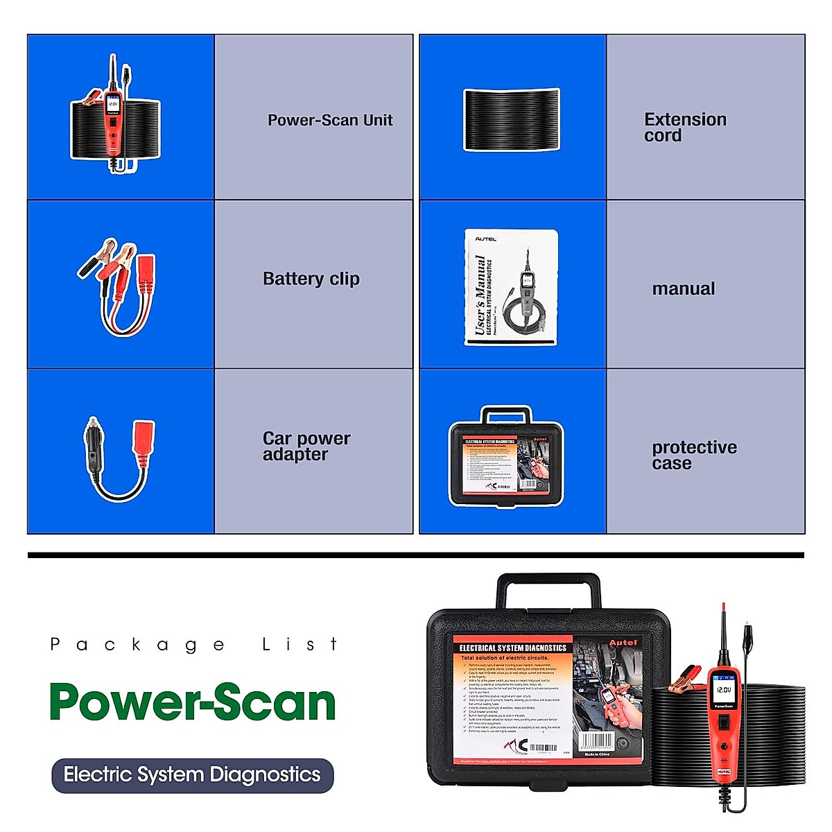 Autel PowerScan Automotive Circuit Tester, Power Circuit Probe Tool, 12-24V Electrical Short Open Breaker Circuit Finder, AC/DC Current Resistance, Duty Cycle, & 20FT Extension Cord, for 99% Cars