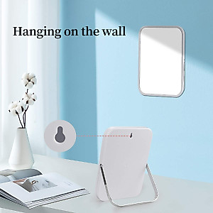 Tabletop Makeup Mirror,Square Desktop Foldable Vanity Mirror,8‘ Portable Folding Mirror with Metal Stand 90°Adjustable,Table Desk Standing Cosmetic Mirror Wall Hanging Dual-Purpose Small Mirror(Gray)