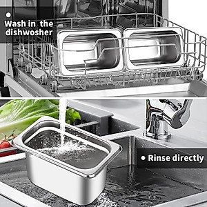 BAKPOCO Hotel Pan 1/9 Size - Steam Pan With Lid 4" Deep 4 Packs Food Pan Anti Jam Stainless Steel Buffet Pan Commercial Stainless Steel Pan