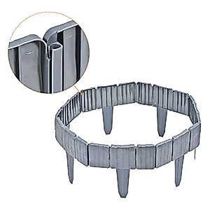 MECCANIXITY Garden Fence Stone Effect 9.8x9.1 Inch, Plastic Decorative Fencing Path Garden Border Edging for Patio Landscape Pathway, Overall 196 Inch Length, Grey Pack of 20