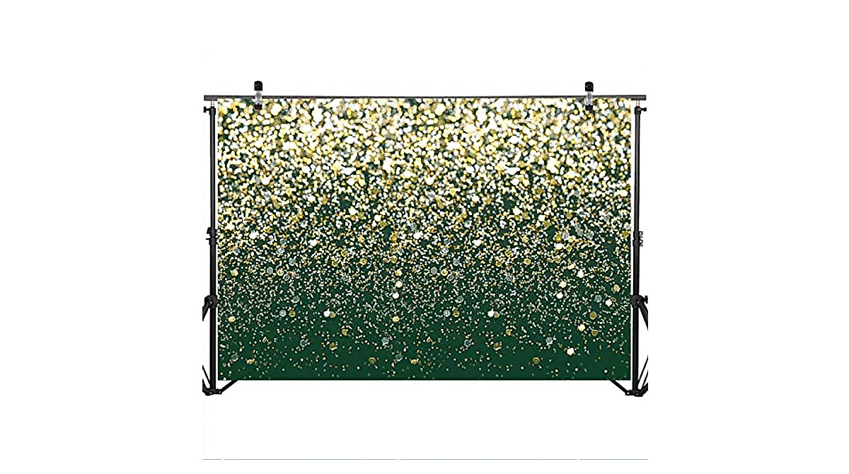 Mocsicka Green & Gold Glitter Backdrop for Weddings & Parties