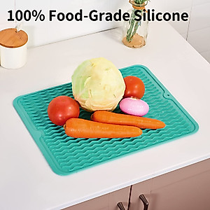 ZLR Silicone Dish Drying Mat for Kitchen Counter, Eco-Friendly Quick Dry Dish Mat, Easy Clean Multi Usage Drying Matt, Heat Resistant Trivet, 12" x 16" Large, Mint Green