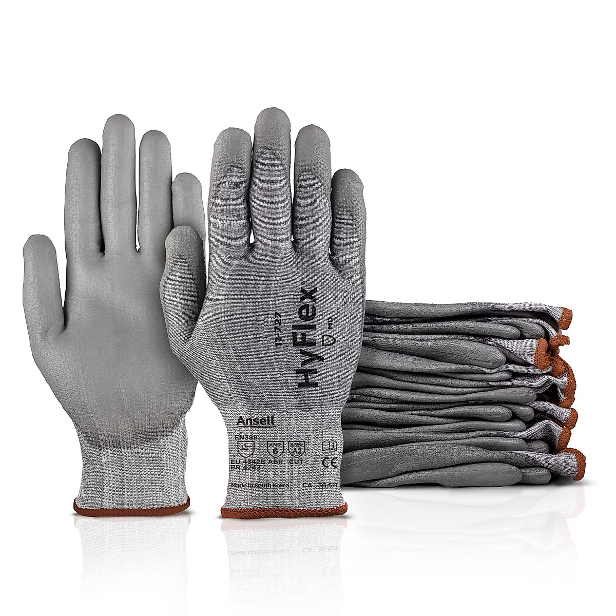 Ansell HyFlex 11-727 Ultralight Cut-Resistant Industrial Gloves w/Reinforced Palm for Machinery, Auto, Warehousing - Large, Grey (144 Pairs)