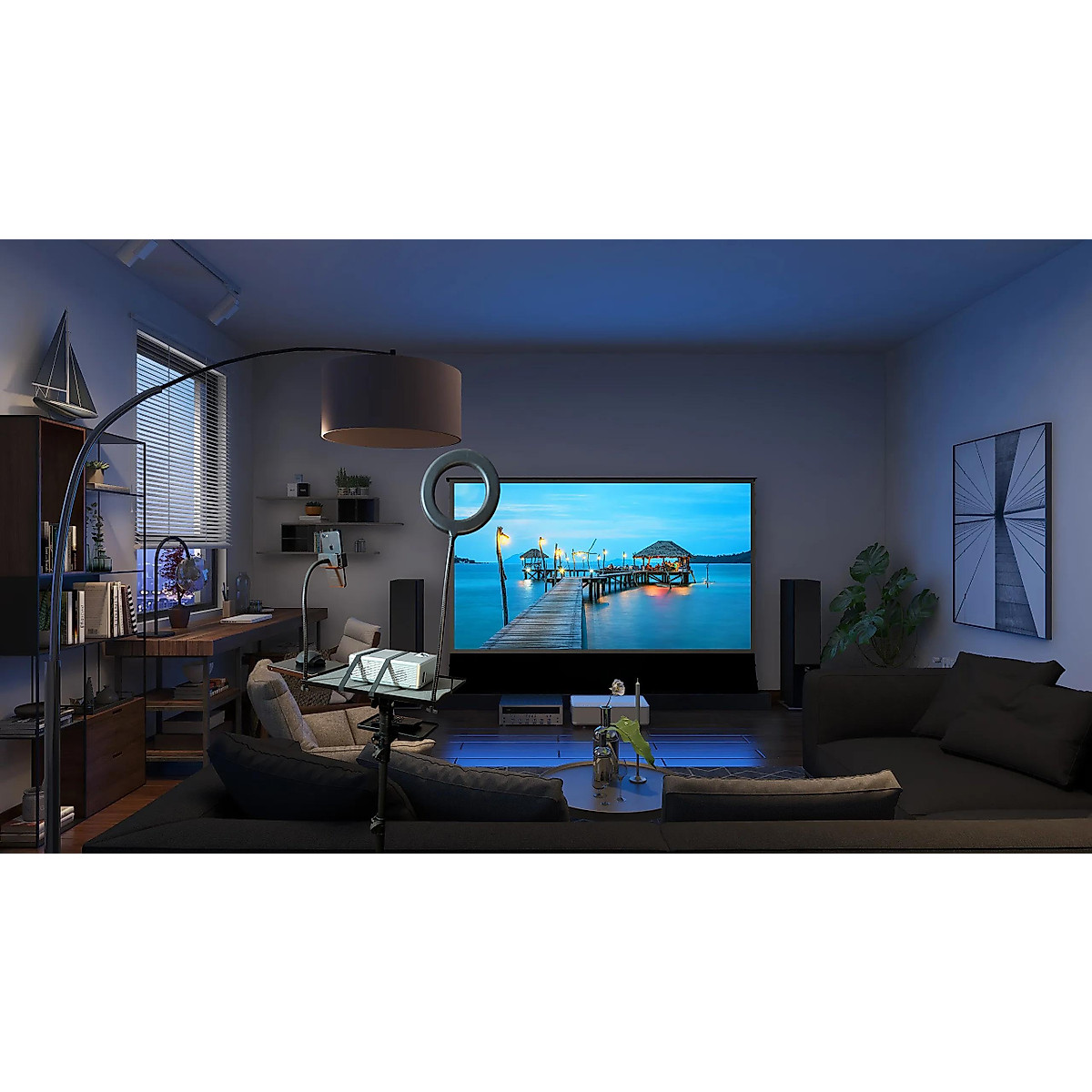 Asltoy Projector Tripod Stand with Wheels Adjustable Height Laptop Tripod Stand with LED Ring Light Carrying Bag 2 Shelves Mouse Tray Phone Holder Projector Music Stand Portable Laptop Floor Stand