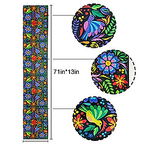 Mexican Table Runner Day of The Dead Decorations, , UNIIDECO Ofrenda Dia De Los Muertos Table Decorations, Fiesta Home Dining Room Kitchen Table Runner Decor (Birds and Flowers)