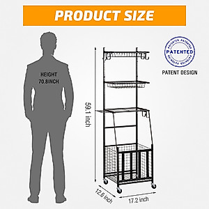 PLKOW Sports Equipment Storage for Garage, Indoor Outdoor Sports Rack for Garage, Ball Storage Garage Organizer with Basket and Hooks,Toy Sports Gear Storage