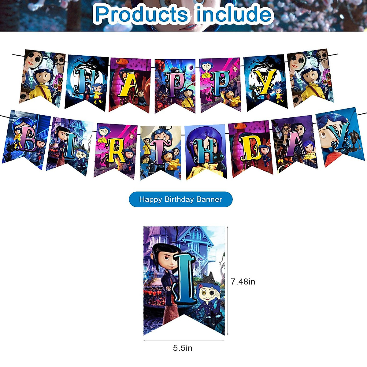 Caroline Theme Birthday Party Decorations,Caroline Party Supply Set for Kids with 1 Happy Birthday Banner , 12 Cupcake Toppers,20 Balloons for Party Decorations