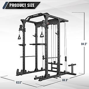 MAJOR LUTIE Fitness Power Cage, PLM03 All-In-One 1400 lbs Multi-Function Power Rack with Adjustable Cable Crossover System and More Exercise Machine Attachments(Black)