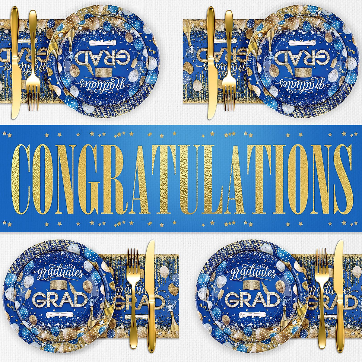 GWHOLE Grad Party Plates and Napkins, Class of 2024 Plates and Napkins, Blue Paper Plates, Graduation Paper Products for Backyard Graduation Party, Serve 24