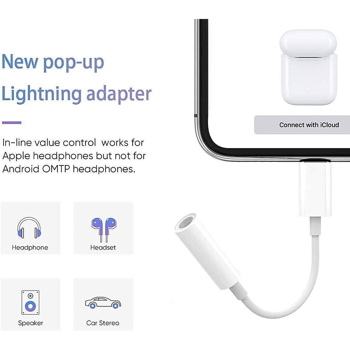 Veetone 3.5mm AUX Headphone Adapter, Lightning to 3.5mm, CSR Smart Chip, Stable Connection, Fast Transmission, Wide Signal Range, Supports 48 KHz, 26-bit Audio, HD Audio Decoding