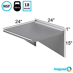 AmGood 24" X 24" Stainless Steel Wall Shelf | NSF | Garage, Laundry, Storage, Utility Room | Restaurant, Commercial Kitchen