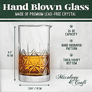 Mixology & Craft Crystal Cocktail Mixing Glass - 24oz Martini Stirring Glass with Thick Weighted Bottom, Professional Bartender's Beaker & Mixing Pitcher - Essential Bar Tools