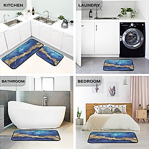 Kitchen Mats Rugs 2 Piece Set Bath Mat Antifatigue Cushioned Gold Black Marble for Floor Non Slip Washable (color5)