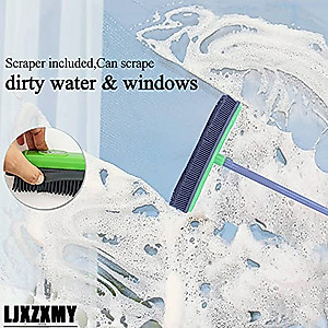 Rubber Broom Carpet Rake for Pet Hair Removal, Portable Hair Remover with Squeegee Broom Hair Removal Brush, Pet Hair Removal Tool for Fluff Carpet, Hardwood Floor, Tile, Window