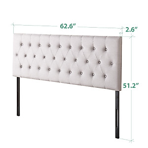 ZINUS Trina Upholstered Headboard / Button Tufted Upholstery / Adjustable Height / Easy Assembly, Light Grey, Queen