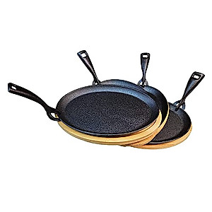 HAWOK Cast Iron Fajita pan with Bamboo Tray and Handle Set of 4…