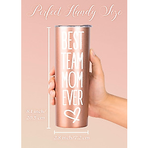 Onebttl Team Mom Gifts for Women, 20oz Skinny Tumblers, Base Ball Soccer Basket Ball Soft Ball Mom Gifts, Rose Gold, Best