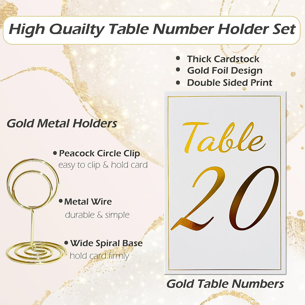Gold Table Number Cards with Holders, 1-30 Gold Place Cards with Stands, 4x6" Double Sided Table Place Cards, Table Sign with Stands for Wedding Reception Event Party Restaurant Centerpieces Decor
