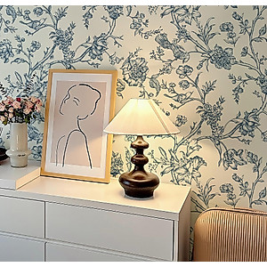 Safiyya Peel and Stick Wallpaper Floral Birds Contact Paper Blue White Wallpaper Peel and Stick Removable Wallpaper Boho Wallpaper Flower Contact Paper for Walls Vinyl Rolls 118"x17.3"