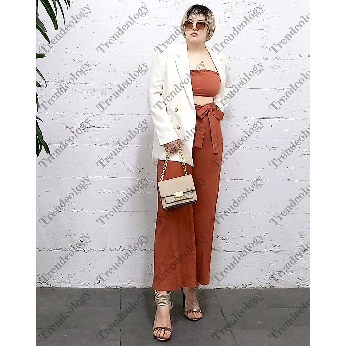 Chain Top-Handle Square Flap Clutch Satchel Vegan Leather Crossbody Purse (Chain Top-Handle - Khaki)