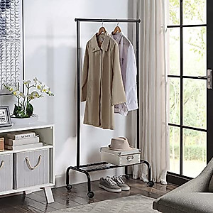 SunnyPoint Durable Compact Rolling Garment Rack with Shelf (GR-1TC, BLK)