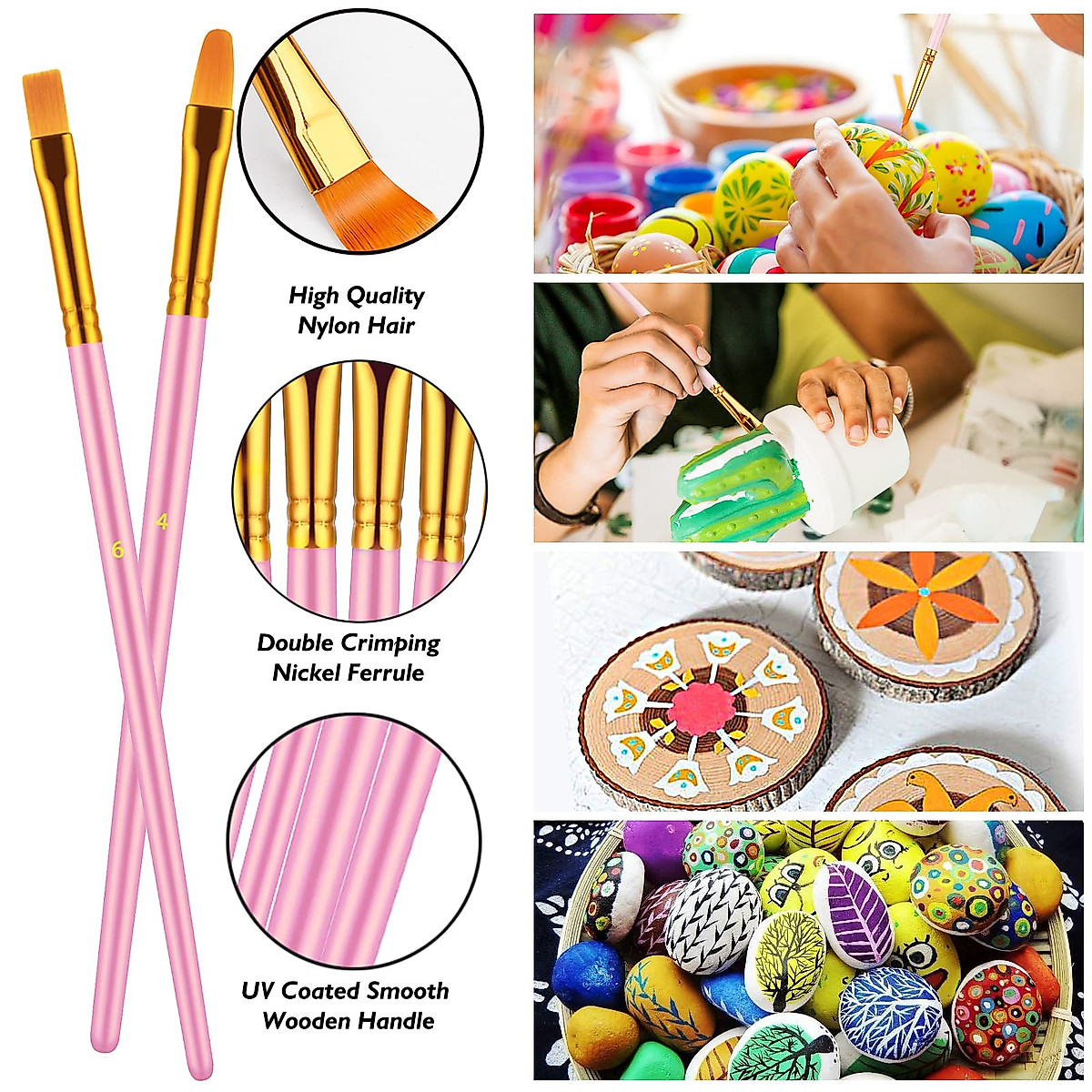 Paint Brushes Set, 20 Pcs Paint Brushes for Acrylic Painting, Oil Watercolor Acrylic Paint Brush, Angled Paintbrushes for Body Face Rock Canvas, Kids Adult Drawing Arts Crafts Supplies, Pink+Black