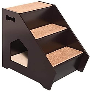 ARF Pets Cat Step House – Wooden Pet Stairs w/ 3 Nonslip Steps, Built-in House for Dogs, Cats & Short Pets to Reach Bed, Couch, Window, Car & More Extra Bonus Cushion Included