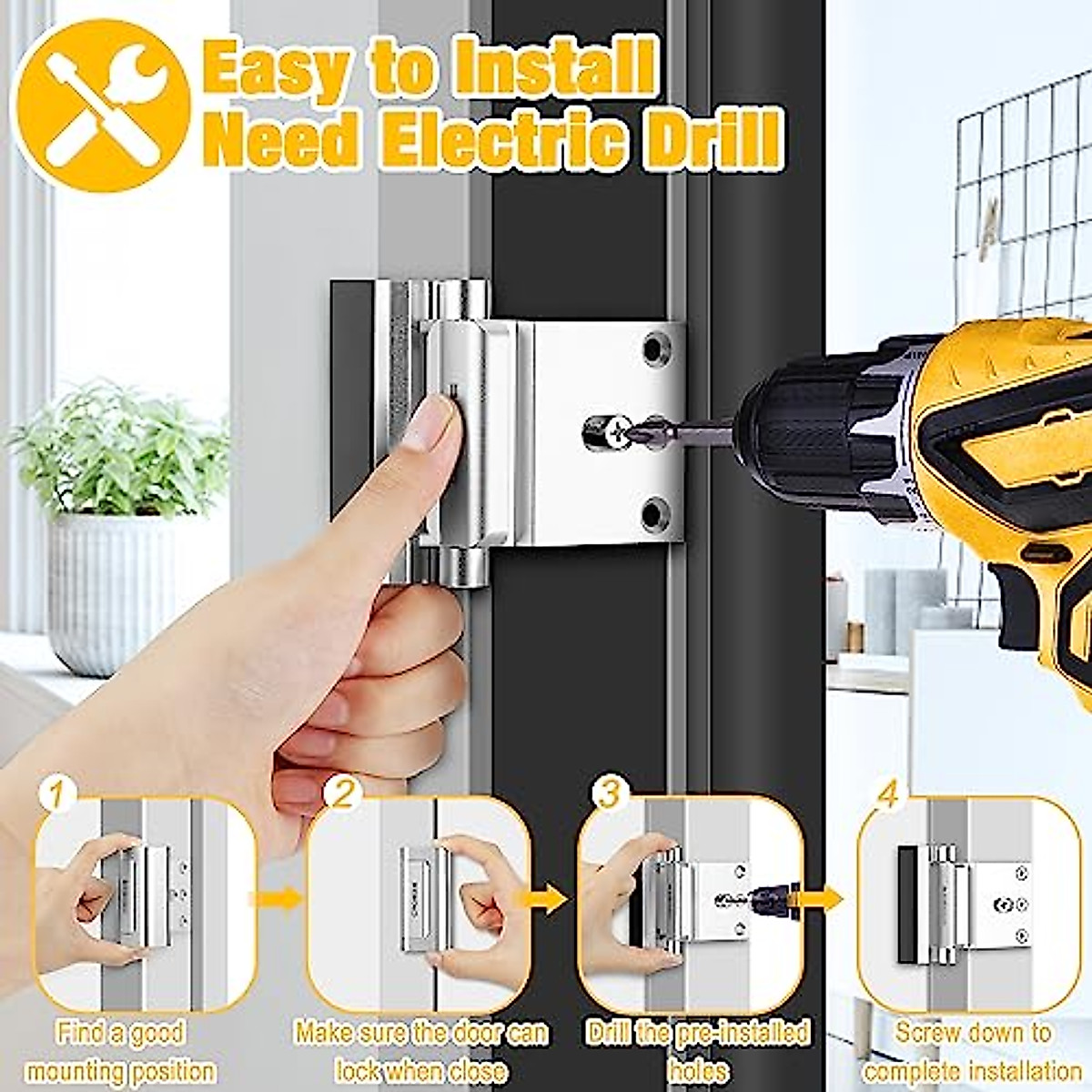 Home Security Door Lock, Upgraded Metal Door Reinforcement Lock for Childproof, 3" Withstands 800 lbs of Impact for Inward Swing Doors, Defender Security Door Lock, Prevent Unauthorized Entry (Silver)