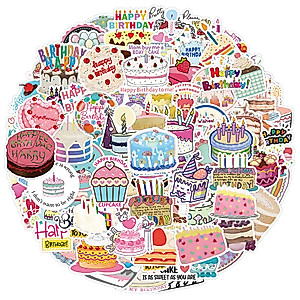 106Pcs Happy Birthday Cake Stickers Pink Birthday Party Cake Stickers Waterproof Decals for Teens Girls Boys Kids Waterproof Vinyl Stickers for Laptop Tablet Phone Hydroflasks Water Bottle (Happy Birthday Cake)