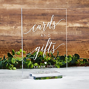 Cards and Gifts Sign for Wedding- 5x 7 Inch Clear Acrylic Wedding Sign with Acrylic Stand, Cursive Font Cards & Gifts Sign for Reception, Wedding & Party Event