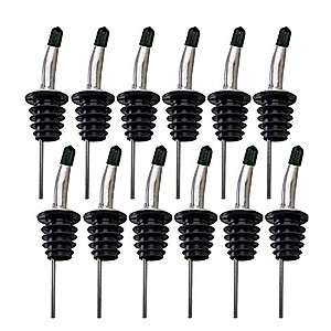 Bartender Gear Stainless Steel Pour Spouts Medium Free Flow Classic Pourers with Dust Cap Covers [pack of 12]