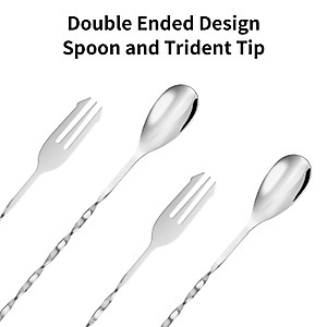 Bar Spoon Cocktail Mixing Spoon - Cuttte 2pcs Cocktail Spoon Long Handle 12.7 Inches, Stainless Steel Drink Stirrers Cocktail Stirrer with Trident Tip, Long Stirring Spoons Bar Mixing Spoons