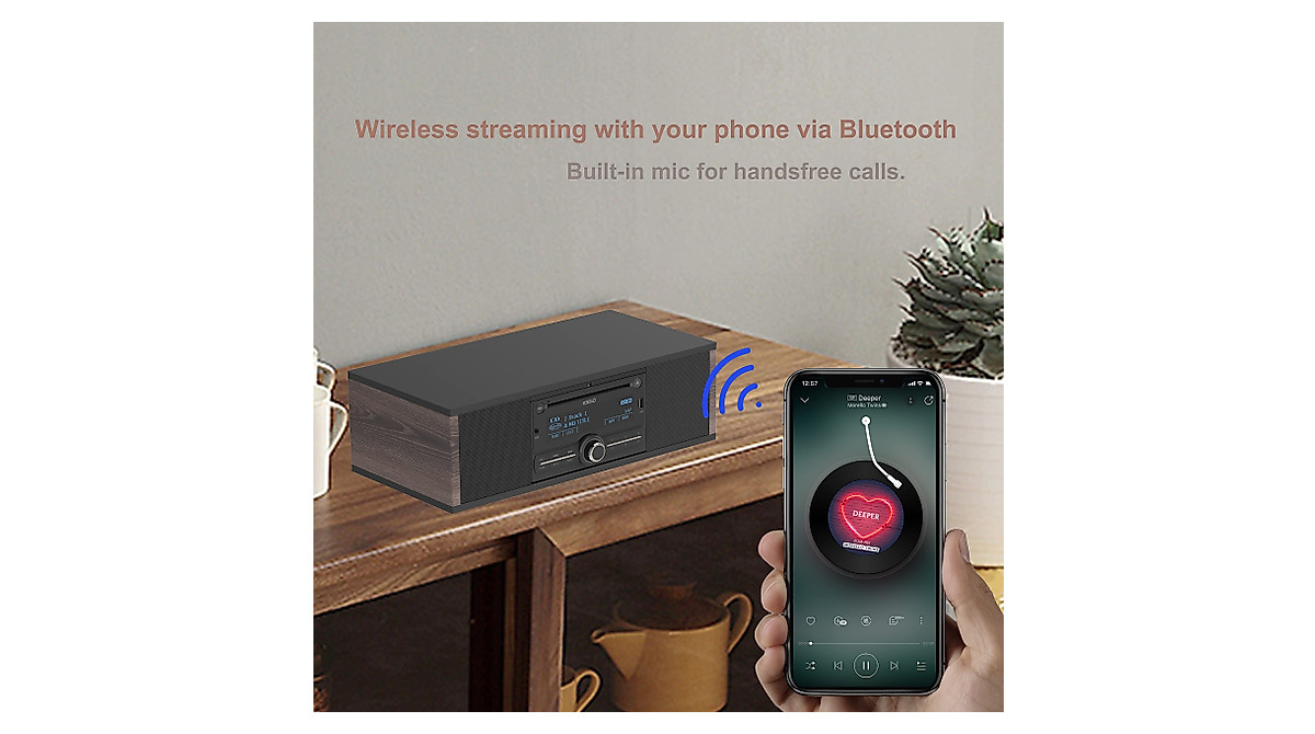 KEiiD Retro CD Players for Home with Speakers Wooden Booombox Stereo ...