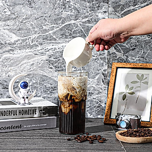 Moretoes Glass Cups with Lids and Straws, 20 oz Glass Tumbler with Lid and Straw Iced Coffee Cup, Glass Cups for Juice Water Smoothie, Glass Drinking Set of 4