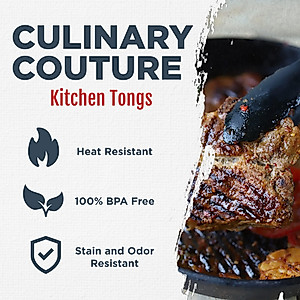 Silicone Kitchen Tongs for Cooking with Silicone Tips, Heat Resistant Tongs for Serving Food, 7-Inch, 9-Inch, 12-Inch Locking Silicone Tongs, Set of 3 Salad Tongs, Black Kitchen Utensils