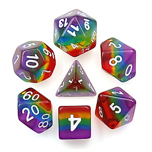 DND Dice Set RPG Rainbow Dice for D&D Dungeons and Dragons Pathfinder Role Playing Game Table Games 5 Colors Transparent Dice with Dice Bag