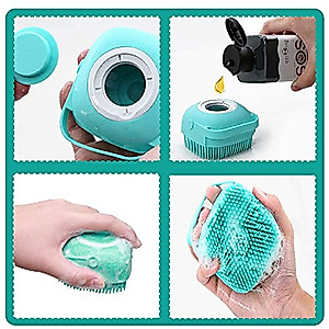 ELEGX Pet Grooming Bath Massage Brush with Soap and Shampoo Dispenser Soft Silicone Bristle for Long Short Haired Dogs Cats Shower (Blue)