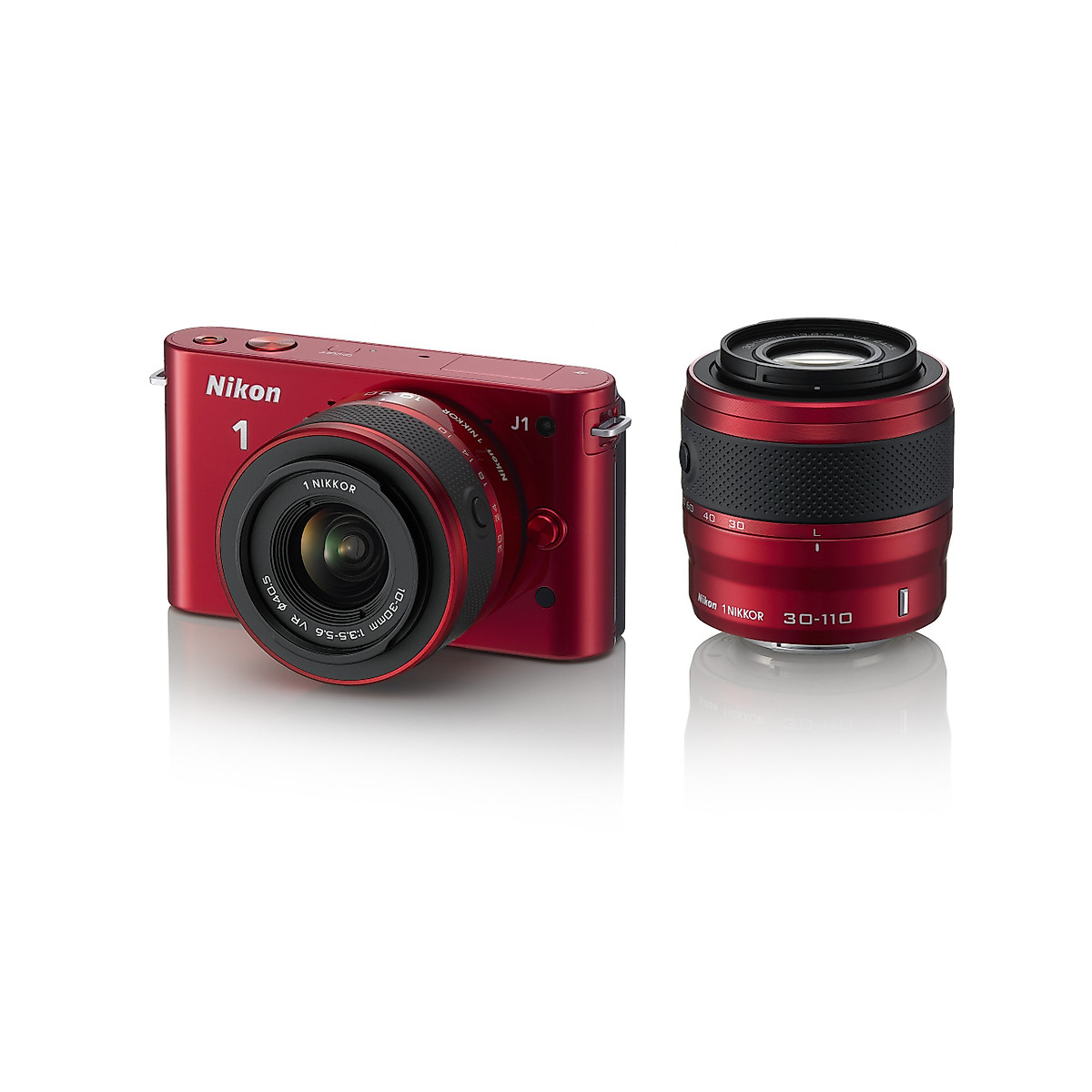 Nikon 1 J1 10.1 MP HD Digital Camera System with 10-30mm VR and 30-110mm VR 1 NIKKOR Lenses (Red)