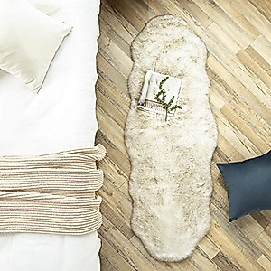 Ashler HOME DECO Ultra Soft Faux Fox Fur Rug White Brown Fluffy Area Rug, Carpets Fluffy Rug Chair Couch Cover for Bedroom Floor Sofa Living Room 2 x 6 Feet